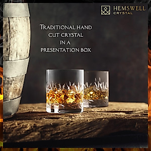 Hemswell Crystal Whiskey Glasses Set of 2 for Men - 11oz Crystal Rocks Bourbon Glasses - Old Fashioned Glass for Whisky - Satin Lined Box - Glenrigg