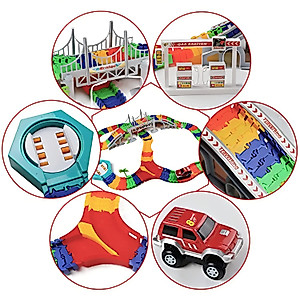 192 Pieces Flexible Race Track Playset - Magic Journey Rainbow Create a Road Super Snap Speedway STEM Building Toy with Race Car for Kids