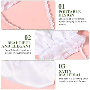 Satin Money Bag White Bridal Bridesmaid Flower Decorated Bag Handbag Purse Bag for Wedding Dance Party