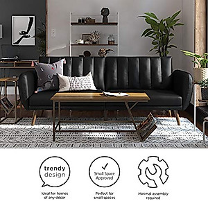 Novogratz Brittany Futon, Convertible Sofa & Couch, Black Faux Leather