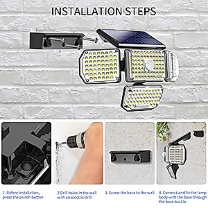 Solar Light Outdoor Motion Sensor Flood Light, 214 LED 500LM Security Light Wall Light Porch Light IP65 Waterproof 4 Adjustable Heads 340°Wide Angle with 3 Optional Modes Lighting for Garden (2 Pack)