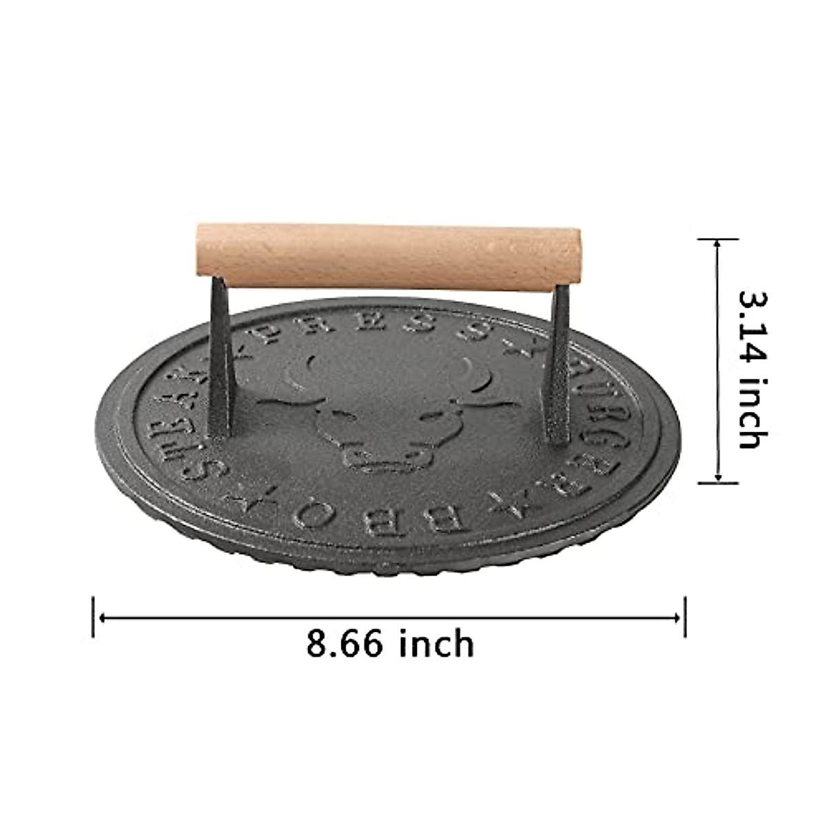 Swanna 8.66-Inch Round Cast Iron Grill Bacon Press With Wood Handle,Meat Presser,Iron Barbecue, BBQ Press,Grill Accessories, Make Griddle Steak Burger Bacon (a)