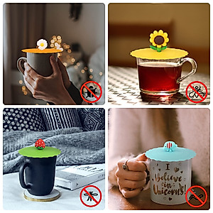 KINBOM 8pcs Silicone Cup Lids Mug Cover, Colorful Anti-Dust Silicone Mug Cover Cute Reusable Silicone Lids for Cups Mugs Beer Glasses Outdoors & Indoors (8 Styles)