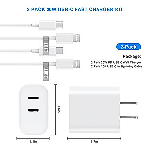 iPhone 14 13 12 Fast Charger, 2 Pack [Apple MFi Certified] 20W Dual USB C Charger Fast Charging Block and 10FT Extra Long USB C to Lightning Charger Cable for iPhone 14 13 12 11 XS XR X 8 iPad AirPods