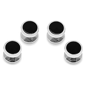 Ox and Bull Trading Co. Double Sided Onyx and Mother of Pearl Round Beveled Studs