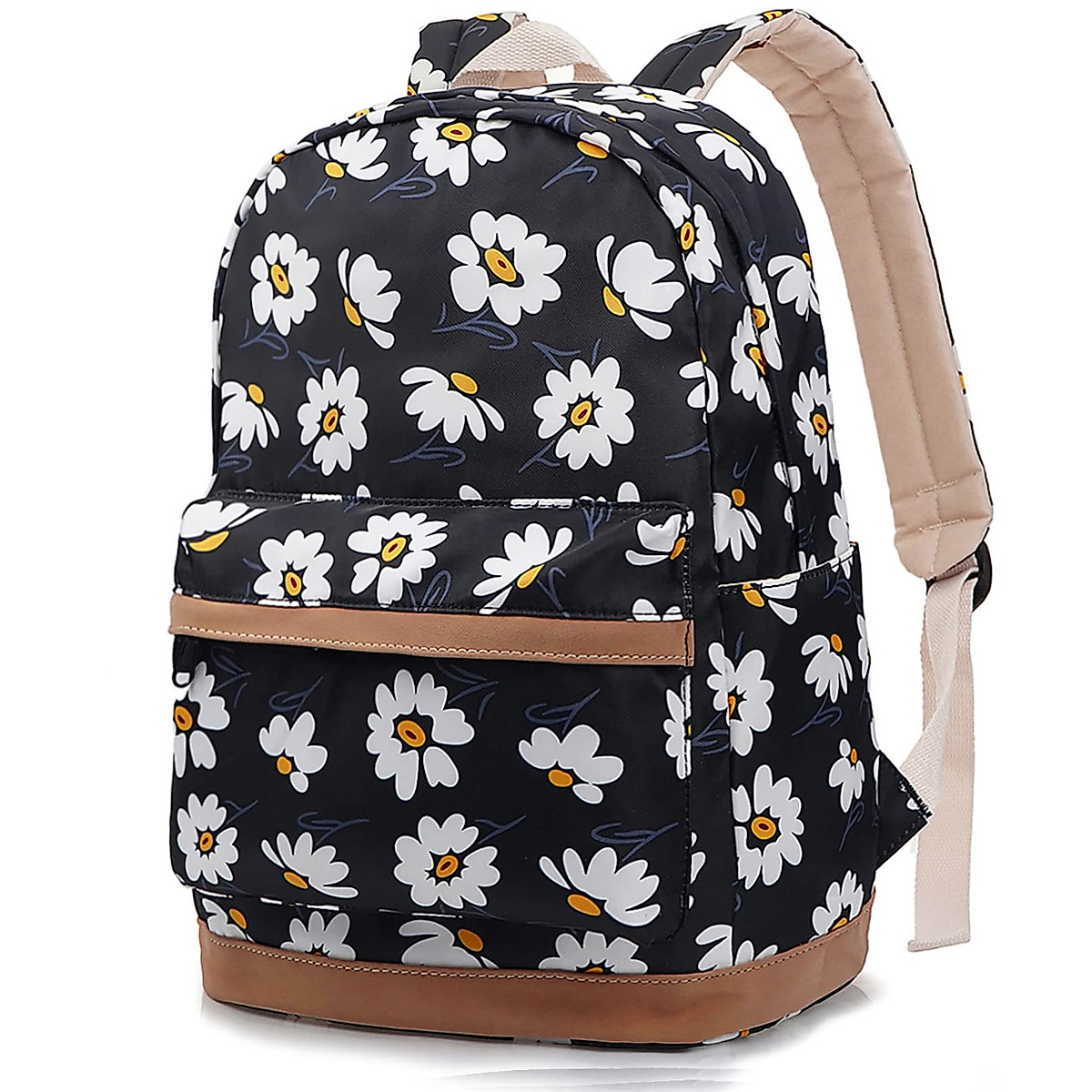 Xinveen Floral Laptop Backpack Rose School Bag Bookbags Lightweight Water Resistant Backpack for Womens Travel Black