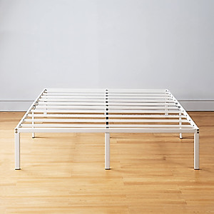 Best Price Mattress 14 Inch Simply Sturdy Metal Platform Bed, White-Queen