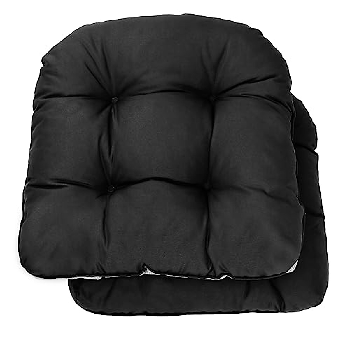 EAIMi Outdoor Chair Cushions - Waterproof Tufted Seat Cushions for Patio Furniture Set of 2 - U Shaped Memory Foam Overstuffed Patio Cushions for Wicker Chair with Round Corner 19"x19"x5", Black