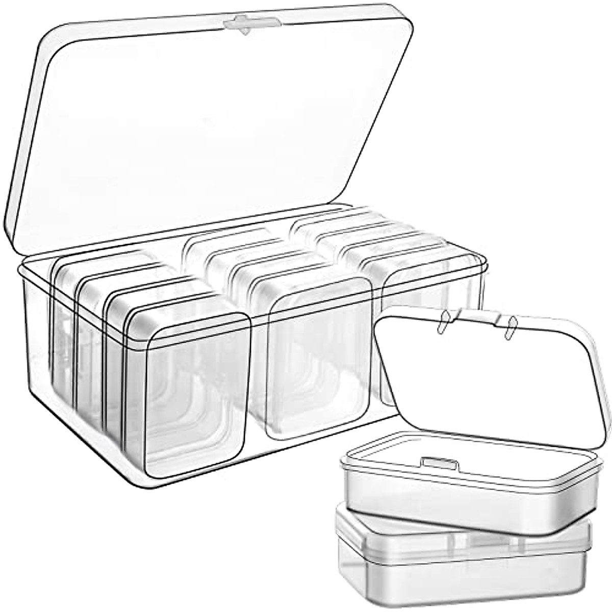 12 Pack Plastic Clear Beads Storage Box Organizer Small Storage Containers Mini Organizer Storage Box with Hinged Lid for Small Items Crafts Jewelry