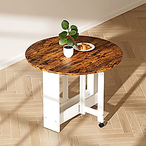 Kasshom Folding Dining Table Upgrade Version, Convertible Drop Leaf Table for Kitchen/Farmhouse/Living Room, Space Saving Dining Room Table with 2 Layer Storage Racks, Rustic Brown