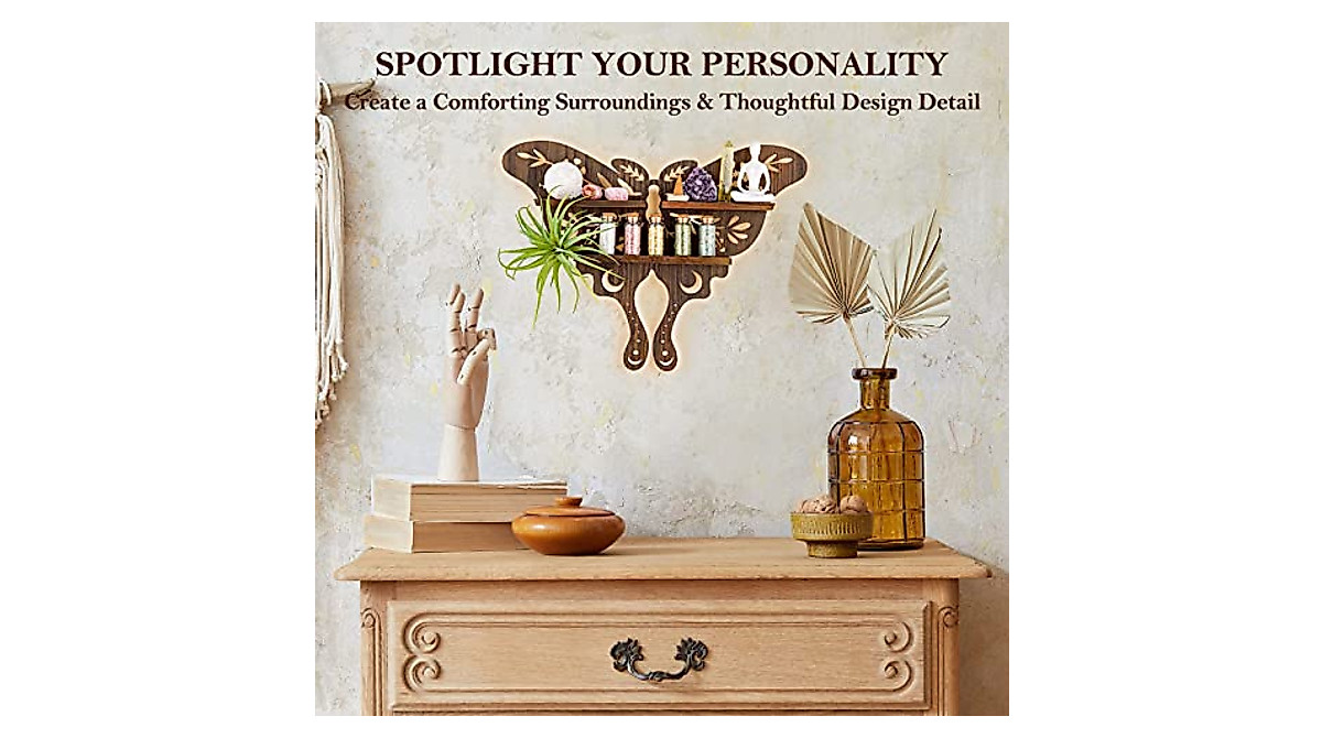 Luna Moth Crystal Shelf - Boho Floating Display