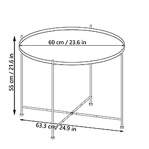 FUBIRUO End Table, Sofa Table Small Round Side Tables, Metal Nightstand,Outdoor Table Round for Living Room Bedroom Balcony Patio and Office Accent Coffee Table, （D） 23.6''x（H） 21.6'', Black