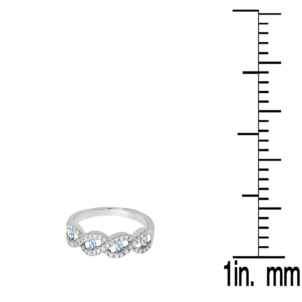 Dazzlingrock Collection Round Aquamarine & White Diamond Stackable Wedding Band Swirl Ring in 10K White Gold, Size 6.5
