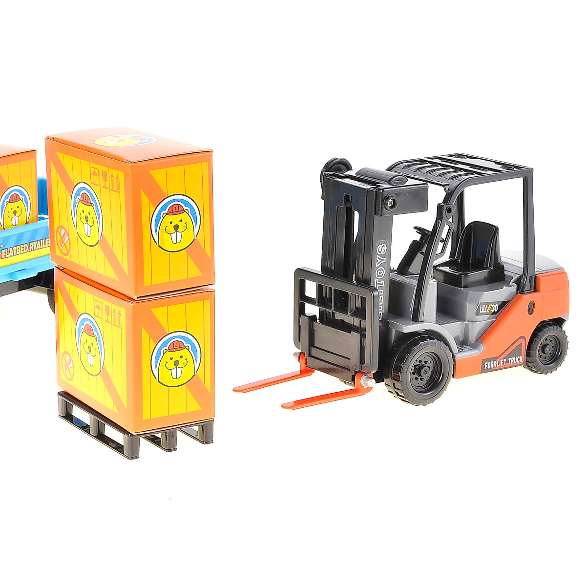 PowerTRC Forklift & Truck Play Set Friction Powered | Warehouse,Construction Pretend Toy Set, Toddler Cars Trucks | Gifts Toy Boys Ages 3-5,6,7,8,9+