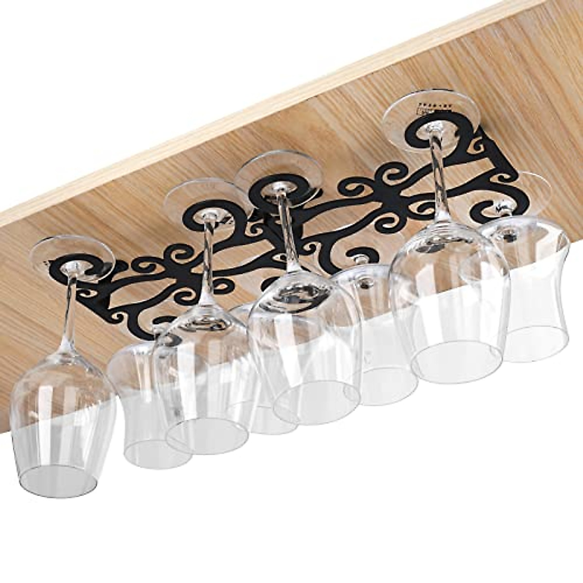 SNKINE Wine Glass Rack - Butterfly Stemware Racks Under Cabinet Wine Glasses Holder Hanging Shelf Black Iron 7.87inch Storage Hanger for Bar Kitchen (2 Packs) (SNKINE-Racks)