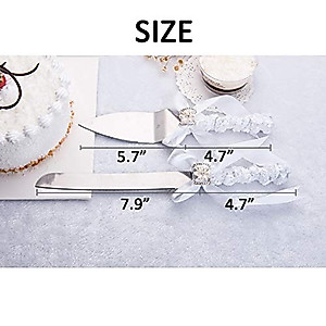 TIHOOD Set of 2 Rustic Wedding Cake Knife and Serving Set with Twine Heart Love Wood Tag Burlap Lace Wedding Cake Knife