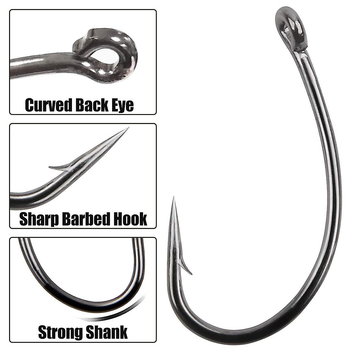 OROOTL Carp Fishing Hooks, 180pcs Barb Carp Hooks Curved Shank Circle Fishing Hooks for Hair Rigs Carp Fishing Tackle Freshwater Saltwater Barbed Fish Hook Size 2 4 6 8