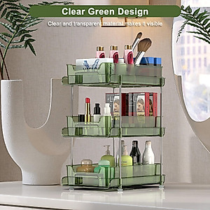 NPET 3 Tier Clear Green Organizer with Dividers for Bathroom, Sliding Cabinet Under Sink Organizer Kitchen, Pull Out Under Cabinet Organizer Storage Container for Pantry, Vanity, Medicine, Counter