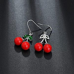 VONSSY Cherry Earrings | Red Drop Dangle & Stud Earrings