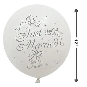 Just Married Printed White Latex Celebration Balloons - 12" (Pack Of 15) - Elegant & Durable Decorations For Wedding Reception & Bridal Events