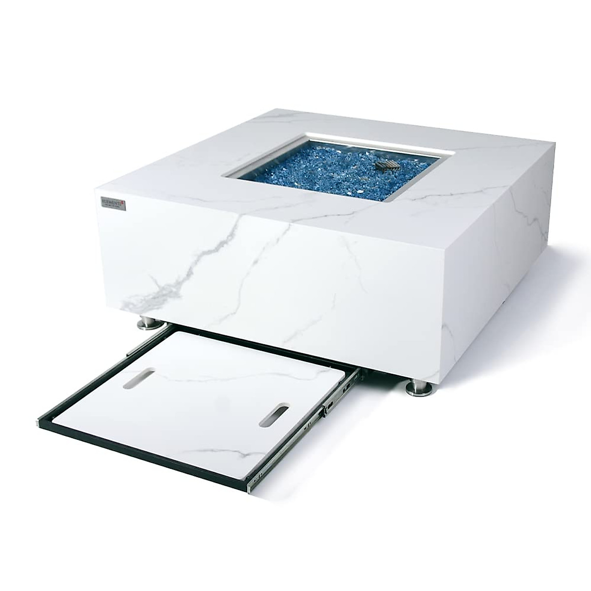 Bianco Marble Fire Pit 39.4" x 39.4" Outdoor Patio Firepit Includes Fire Glass Modern Fire Pits & Outdoor Fireplaces for Garden, Deck, Indoor & Outdoor Heating