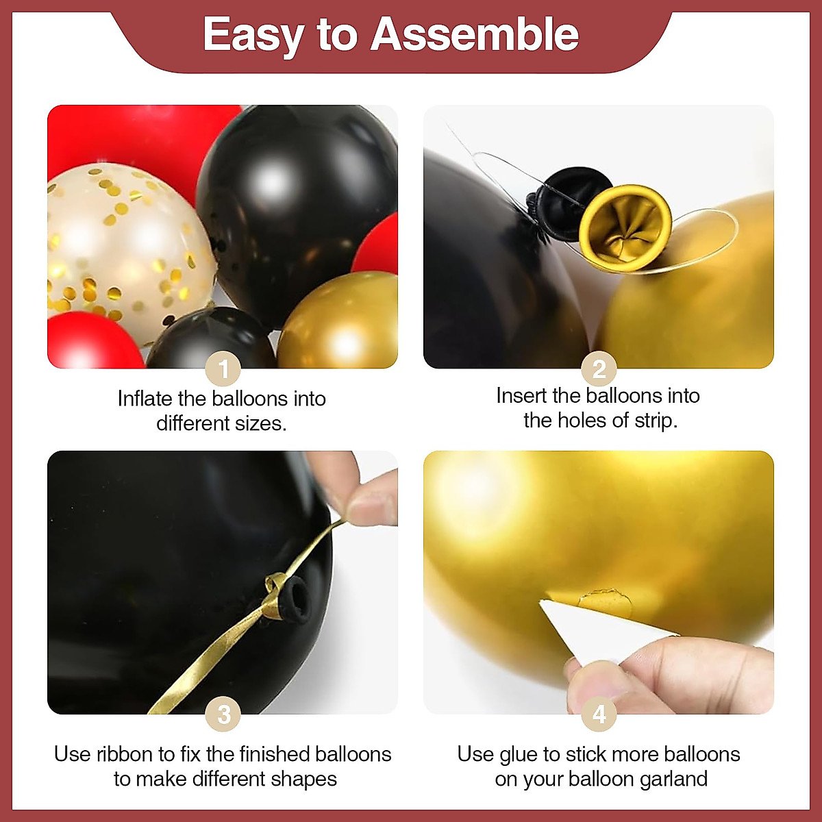 121 Pack Red Black Gold Balloons Arch Kit with Star, Red Black and Gold Balloon Garland for Graduation Anniversary Casino Night Hollywood New Years Movie Night Birthday Decorations