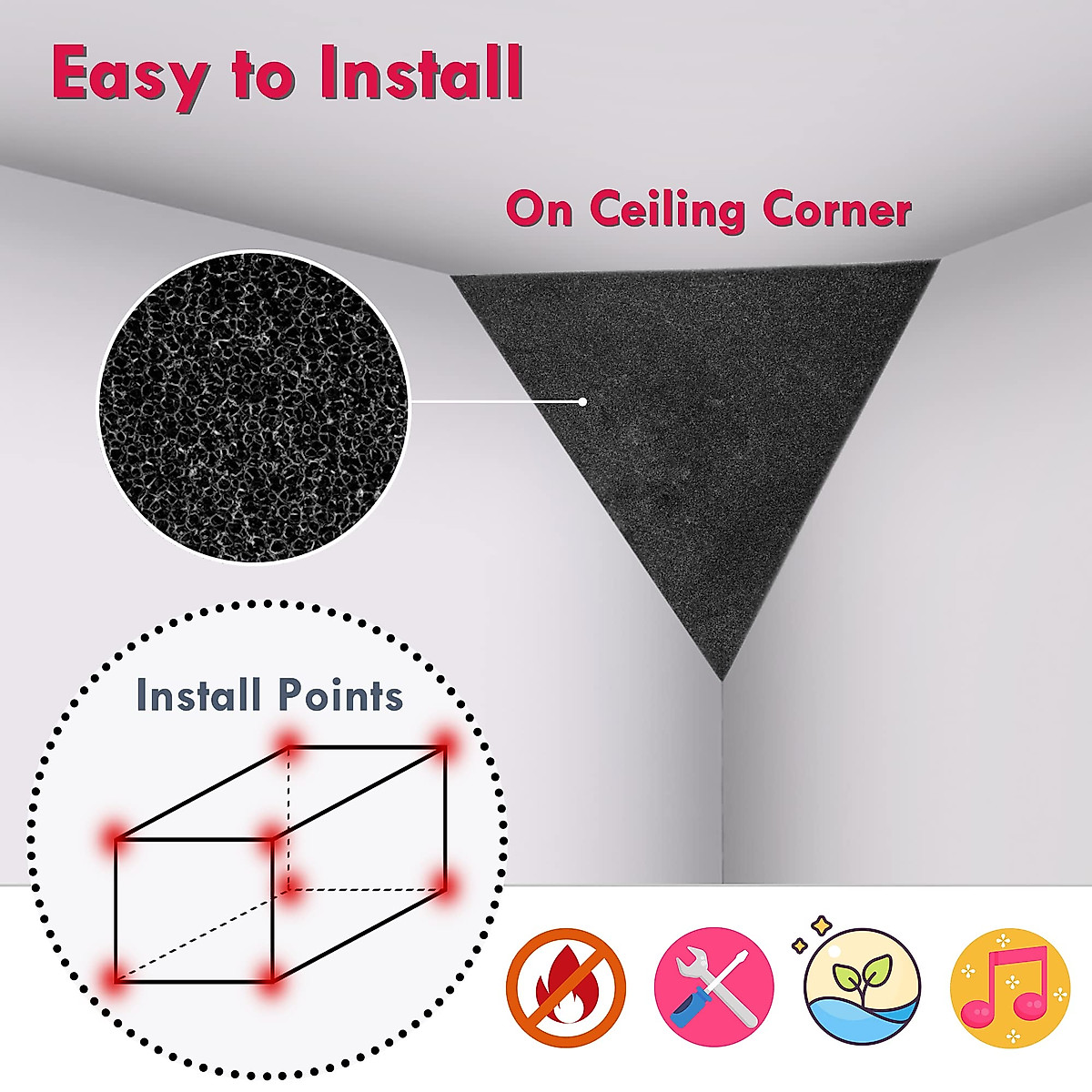 Foroomaco 4 Pack Bass Traps for Ceiling Corner 16.5" Triangle 12" Depth Triangular Pyramid Acoustic Foam Bass Trap Sound Proofing for Home Studio Booth Low to High Frequency Sound Absorption Foam