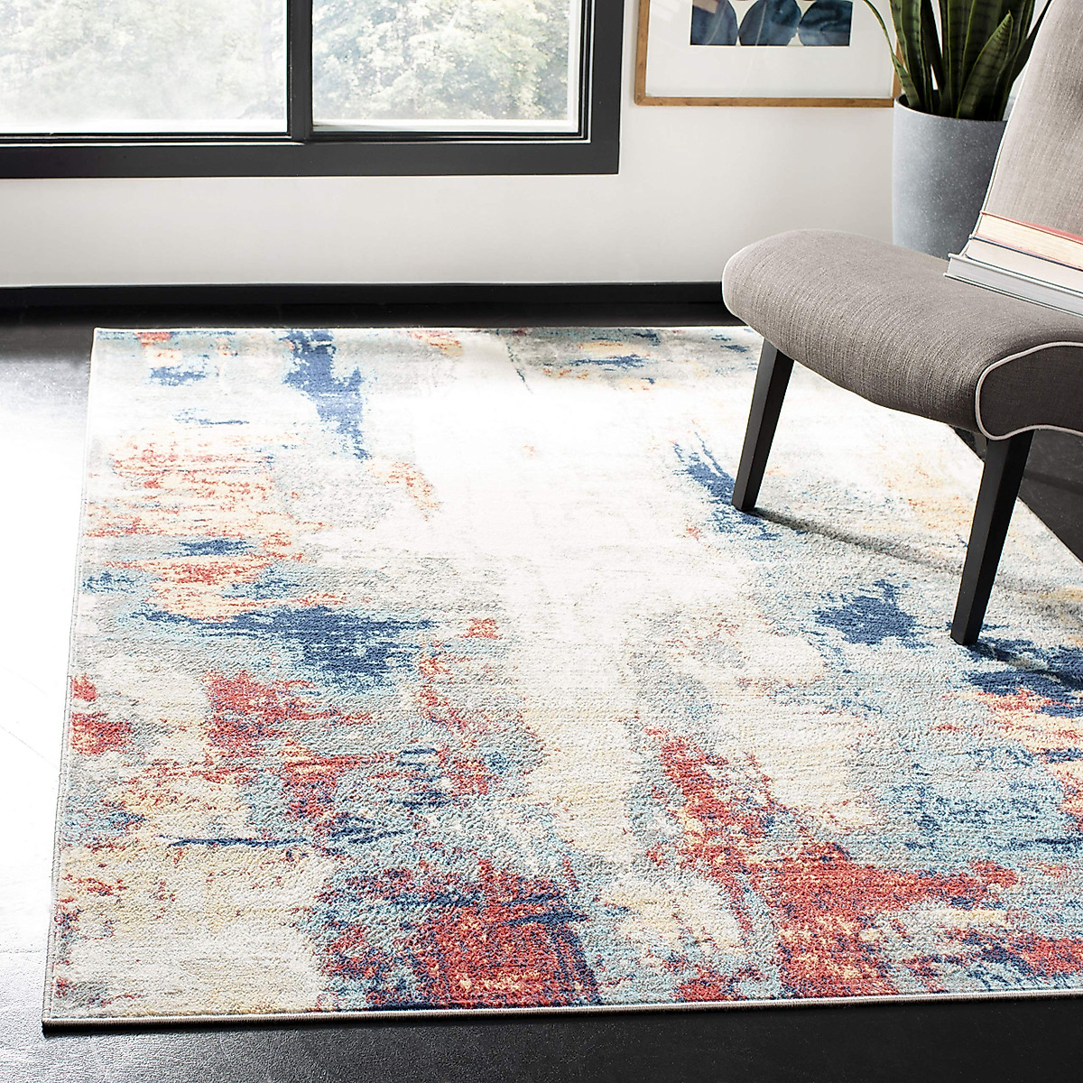 SAFAVIEH Jasper Collection Area Rug - 5'3" x 7'6", Grey & Red, Modern Abstract Design, Non-Shedding & Easy Care, Ideal for High Traffic Areas in Living Room, Bedroom (JSP101C)
