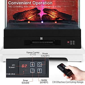 SIMOE 27 Inch Electric Fireplace Heater with Mantel,1400W Thermostatic Freestanding Fireplace with 3-Level 3D Flame & Panel Remote Control,0.5-6H Timing Function for Living Room Bedroom Office,White