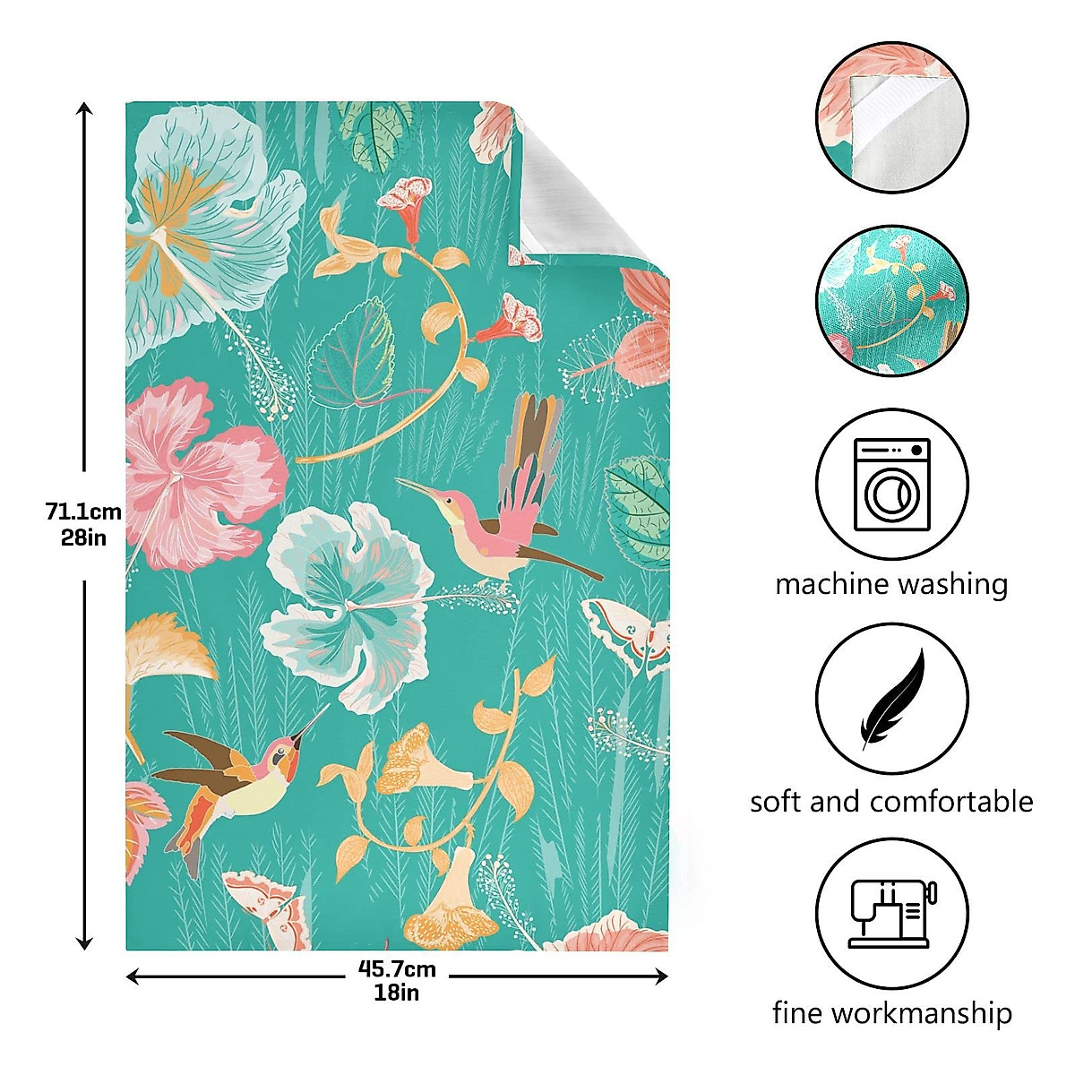 SLHKPNS Bright Hummingbird Butterflies Kitchen Dish Towel Set of 4, Hibiscus Floral Spring 18x28in Absorbent Dishcloth Reusable Cleaning Cloths for Household Use