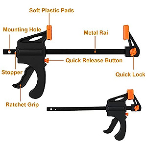 12 Pack 4 Inch Bar Clamps for Woodworking Quick Grip Clamps Trigger Clamp One Handed Ratchet Clamp, Mini Small Bar Clamps for Craft Wood Clamps for Gluing