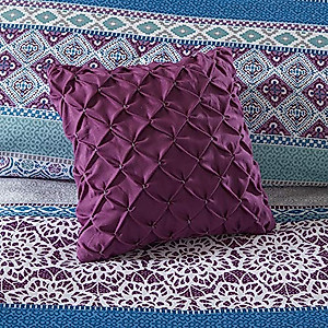 Intelligent Design Cozy Comforter Set Casual Boho Pieced Design, Modern All Season Bedding Set with Matching Sham, Decorative Pillow, Full/Queen, Joni Purple 5 Piece (ID10-1099)