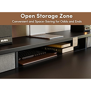 BANTI 55x24 Inch Electric Standing Desk with Double Drawers, Adjustable Height Stand Up Desk, Sit Stand Home Office Desk with Storage Shelf, Black Top