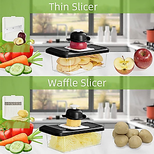 VEKAYA Vegetable Chopper, Professional Food Chopper with Container, Multifunctional Veggie Slicer, Cutter Detachable Blades, Onion Dicer for Kitchen (Black)