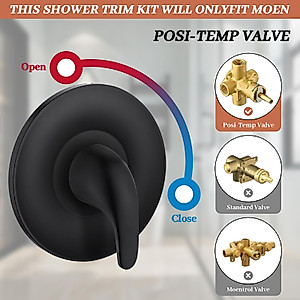 Shower valve Trim Kit Replacement for Moen Gibson Matte Black Posi-Temp Pressure-Balancing Modern Valve Handle Only Trim, Valve Required
