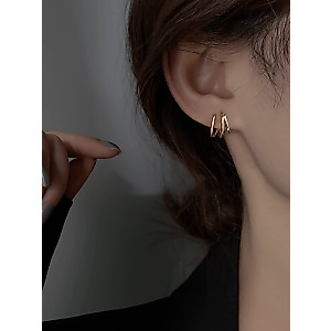 Reffeer Sterling Silver Multi Hoop Earrings Cuff Huggie for Women Teens Wrap Stud Earrings (B-Yellow)