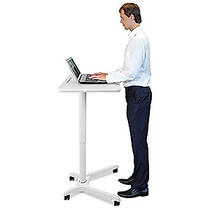 Mount-It! Standing Mobile Laptop Cart, Sit Stand Rolling Desk with Height Adjustable 31.1" x 20.5" Platform, Supports up to 17.6 lbs, White