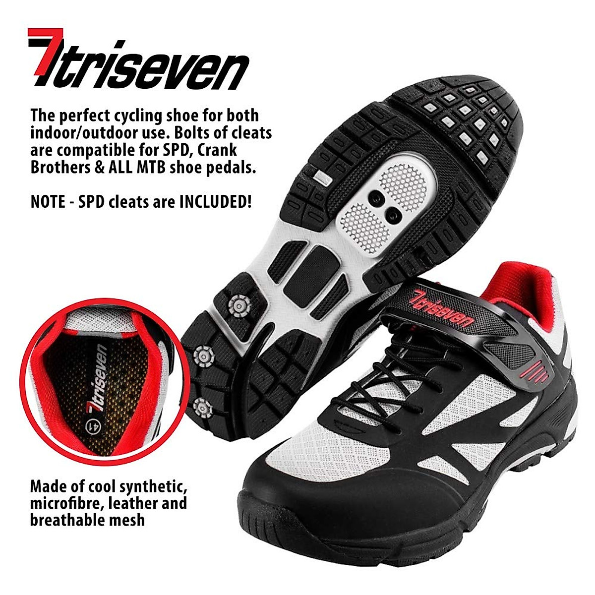 TriSeven Mountain MTB Shoes - Lightweight, Breathable Synthetic Leather, Anti-Slip Heal & SPD/Indoor Cycling Compatible! (Blue, Numeric_5_Point_5)