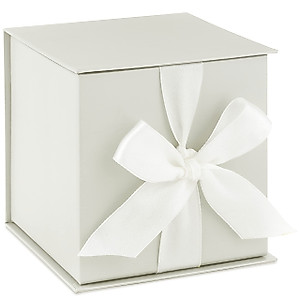 Hallmark 4" Small Gift Box with Bow and Shredded Paper Fill (Off-White) for Weddings, Graduations, Christmas, Bridesmaids Gifts