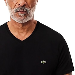 Lacoste Men's Short Sleeve V-Neck Pima Cotton Jersey T-Shirt, Black, Medium