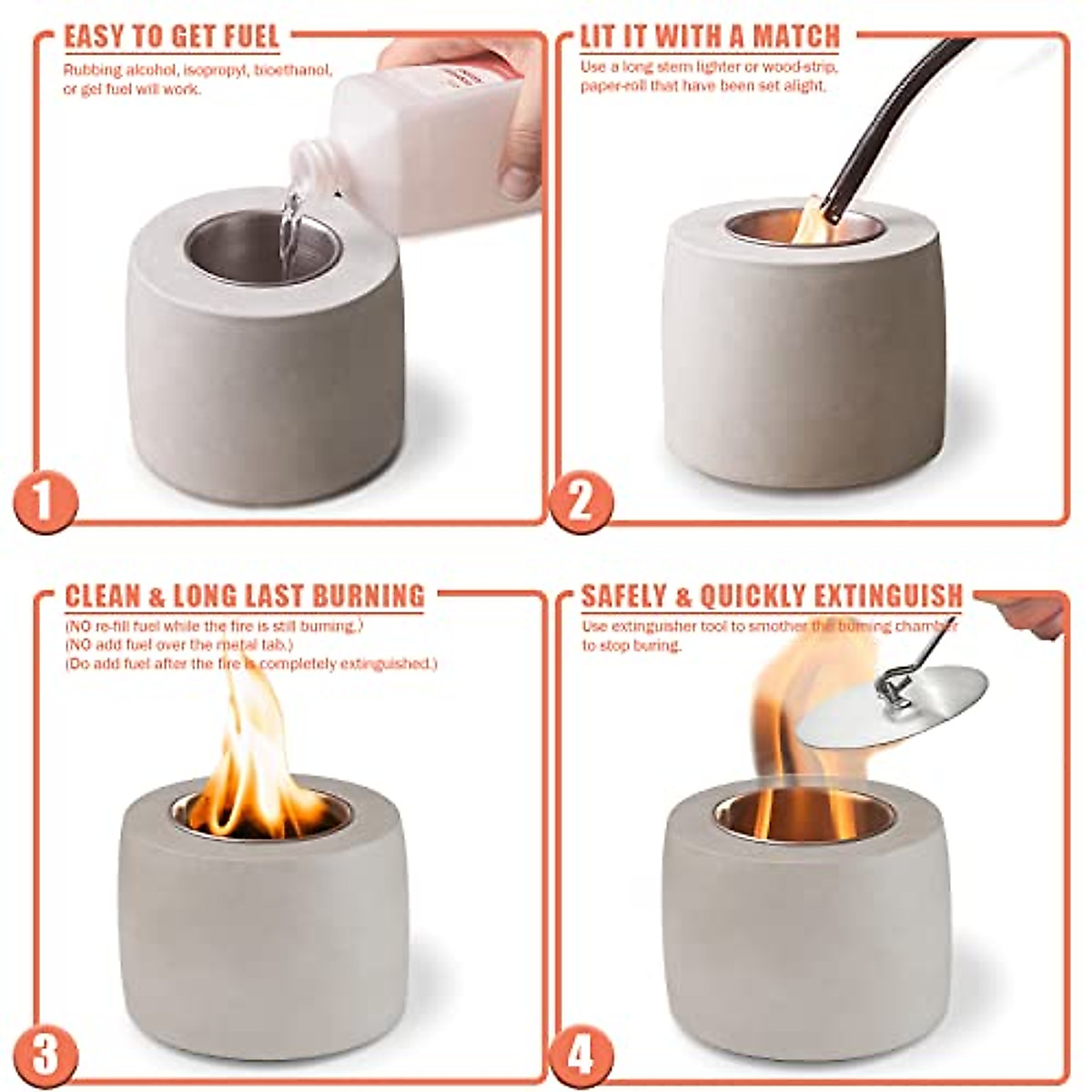 Puraville Concrete Tabletop Fire Pit, Ethanol Fuel Fire Pit, Portable Table Top Fire Pit Bowl, Mini Tabletop Fireplace for Indoor and Outdoor Use (Light Grey)