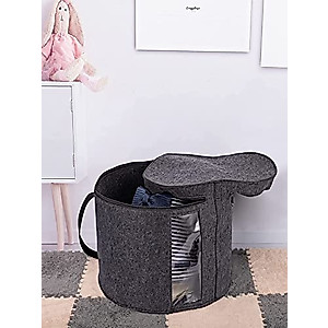 Hat Storage Box- 19" x 17.3" Foldable Felt Hat Box with Dustproof Lid for Beach Cowboy Hat- Large Round Hat Organizer Hat Boxes for Men Women Stuffed Animal Toy Clothes