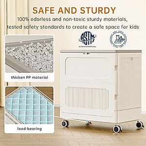 HAIXIN HOME Toy Box for Living Room Area - 130L Extra Large Toy Chest Storage Organizer - Collapsible Sturdy Toy Storage Bins with Lids and Wheels - Kids Toy Box for Boys, Girls, Nursery, Playroom