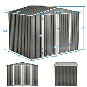 Outdoor Metal Storage Shed with Lockable Door, Garden Tool Shed with Metal Floor Base Outside Storage House Clearance Steel Yard Shed for Backyard, Patio, Lawn, Outside Use (8 x 6Ft-Gray)