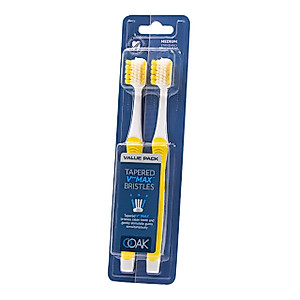 Ooak Toothbrush, Tapered V++Max Medium Bristles, 2 Pack Yellow