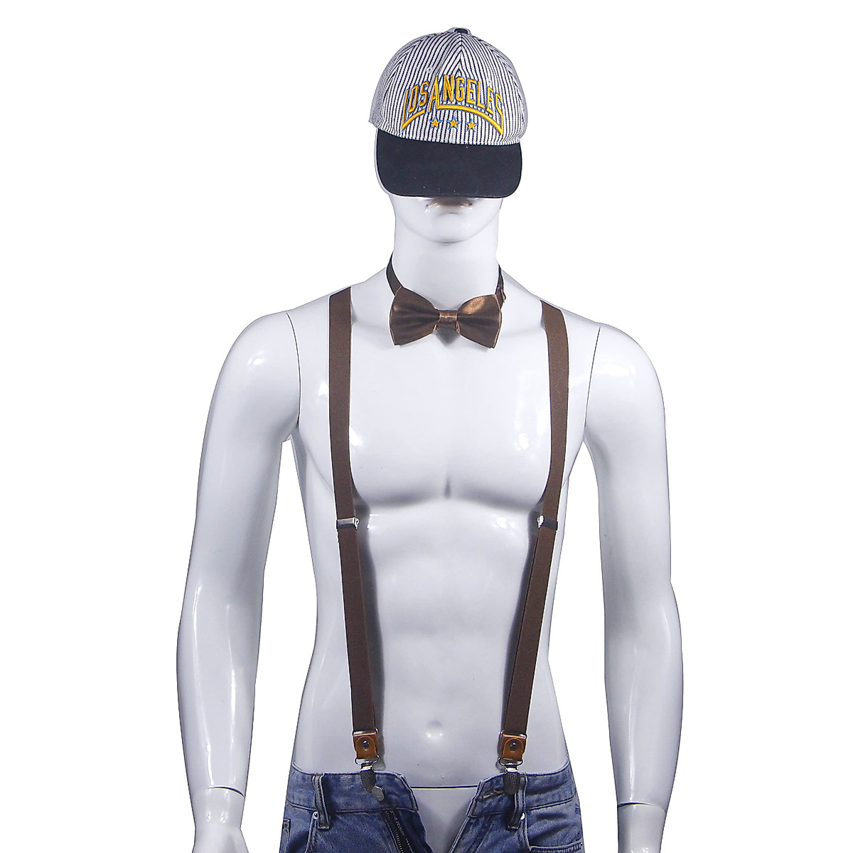 Doloise Suspenders & Bowtie Set-Men's and Women's Elastic X Band Suspenders + Bowtie For Wedding,Formal Events (coffe)