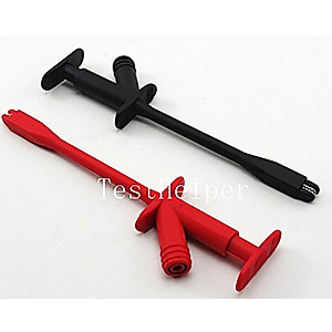 TestHelper TP760-1 Industrial Grade Plunger Style Test Clip Set, Safety Alligator Clamp with 4mm Banana Socket Connection Flexible Spring Jaw Opening Red/Black