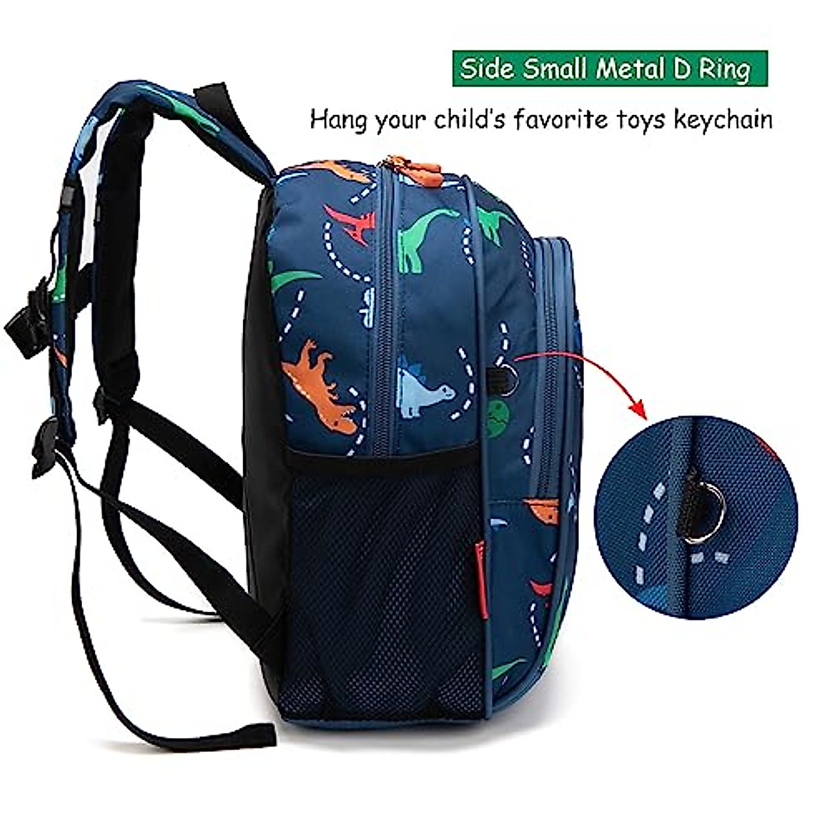 JinBeryl Toddler Backpack Boys, 12 Inch Kids Backpack for Preschool or Kindergarten, Dinosaur Navy Blue