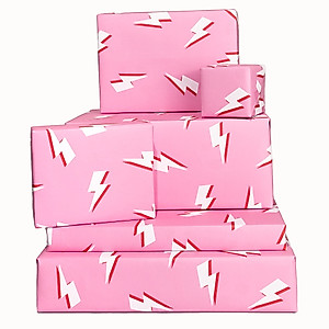 CENTRAL 23 - Fun Wrapping Paper for Girls - 6 Sheets of Giftwrap - For Men Women - Lightning Bolts - Pink White Red - Recyclable
