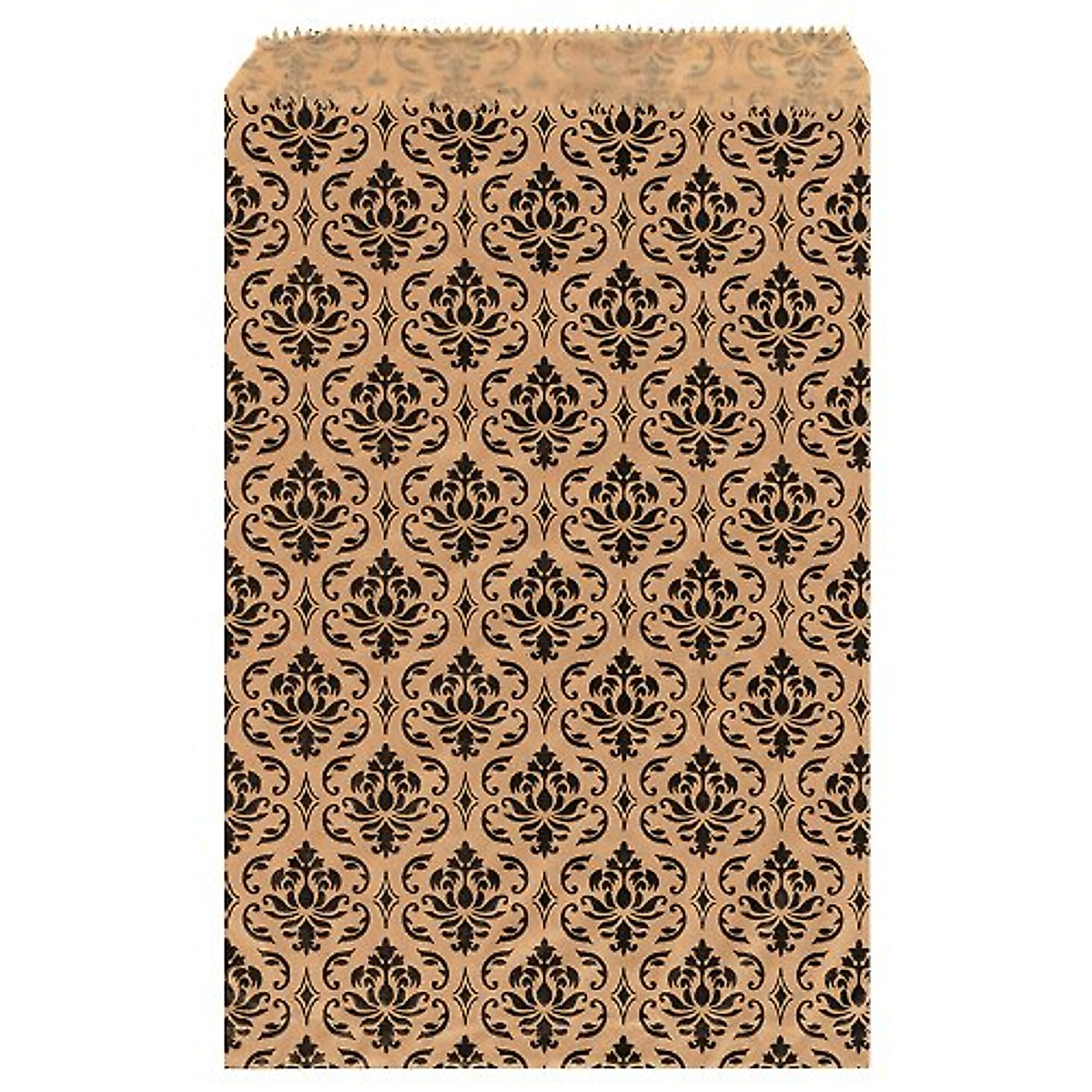 200 pcs Damask Paper Gift Bags Shopping Sales Tote Bags 6" x 9" Brown with Black Damask Design